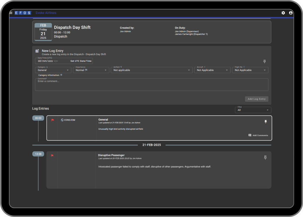 EFOS Shift Log | Streamlined shift handovers
